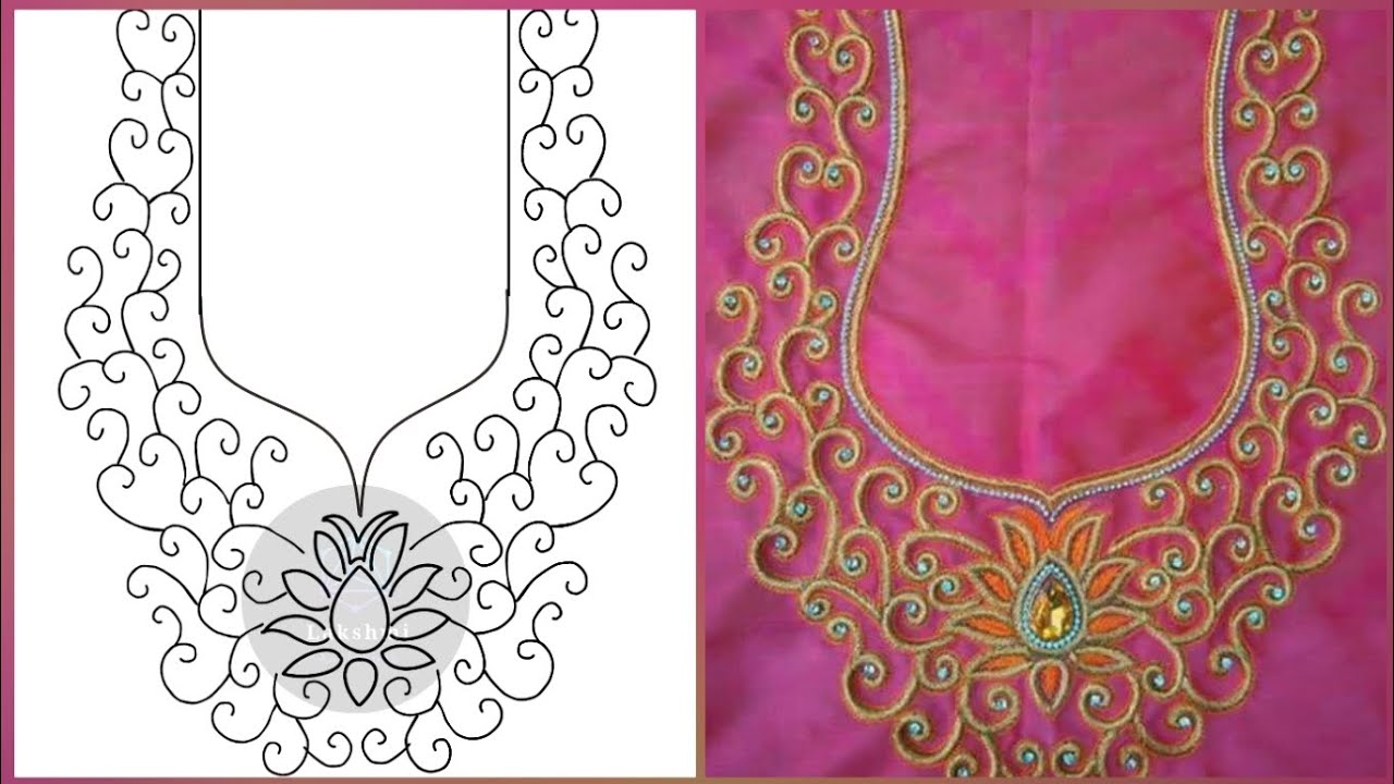 Aariwork tracing using canva app | Neck and hand design tracing #aariwork #canva # ...