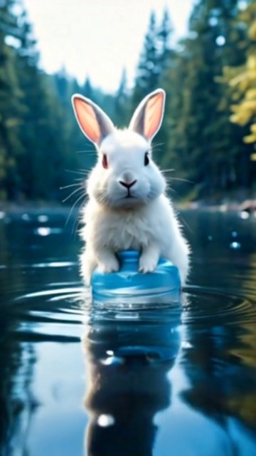 A little rabbit floating in the middle of a heavy rainstorm # ...