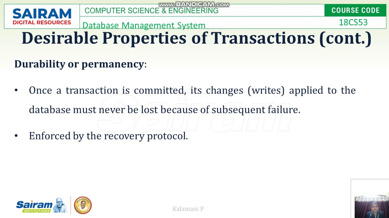 Lecture Video_18CS53_Module 5_Desirable Properties of Transactions ...