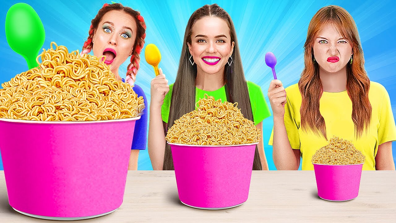 GIANT vs. TINY FOOD CHALLENGE || Eating 1 Color Food For 24 Hours by ...