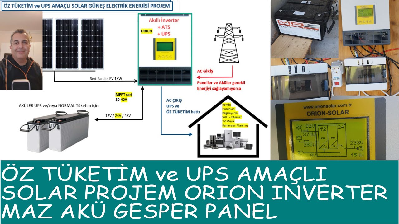 ORION INVERTER MAZ AKÜ öz tüketim ve UPS amaçlı solar elektrik - YouTube