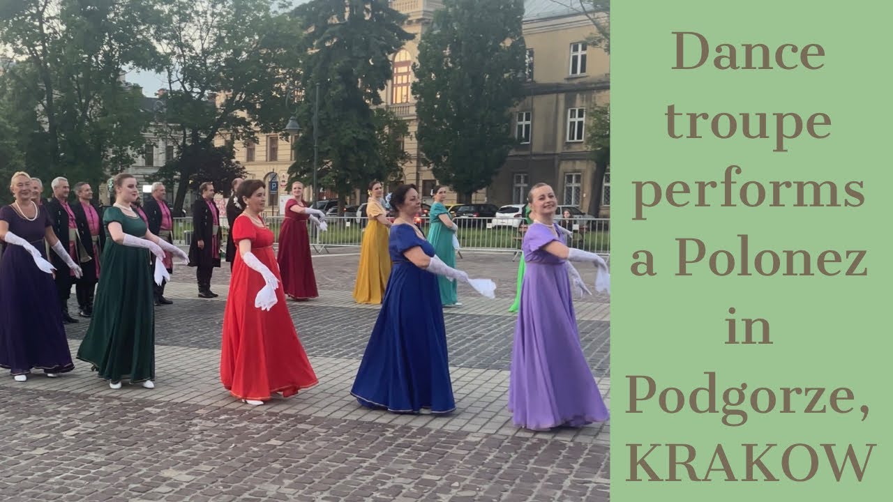 KRAKOW dancers perform a sweet outdoor Polonez / Polonaise in Podgorze ...