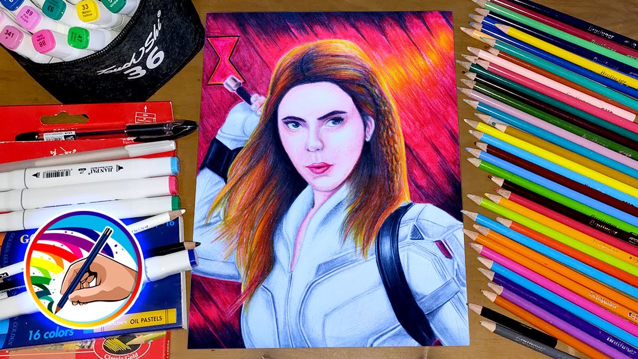 Drawing Black Widow - Natasha Romanoff (Scarlett Johansson) Timelapse ...
