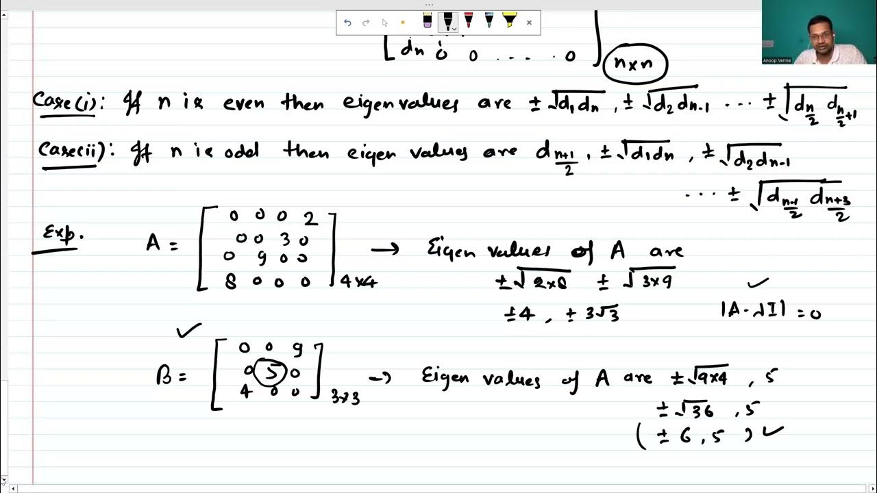 Linear Algebra | Eigen Values and Eigen Vectors | Diag. of some special matrices | Lecture-81 ...