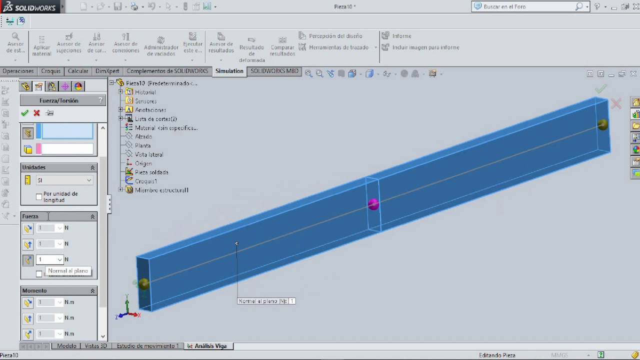 Análisis en Viga Hiperestatica con SolidWorks - YouTube