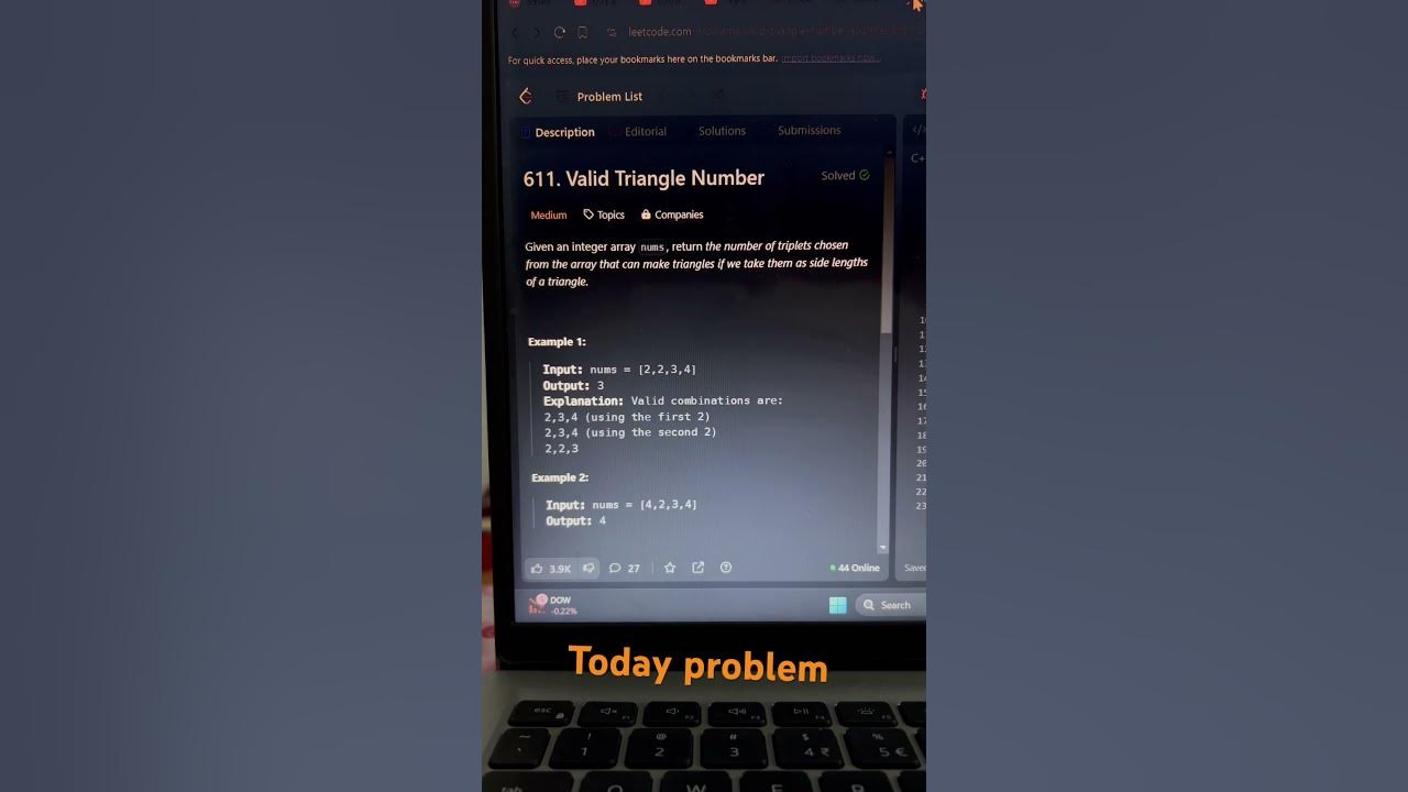 Valid Triangle Number Leetcode Coding Potd Programming Cpp Youtube