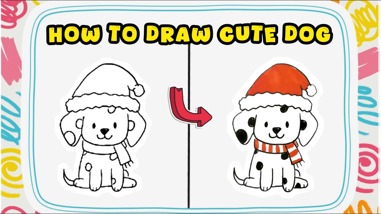 How to Draw a Cute Dog – Christmas Drawing Tutorial - YouTube