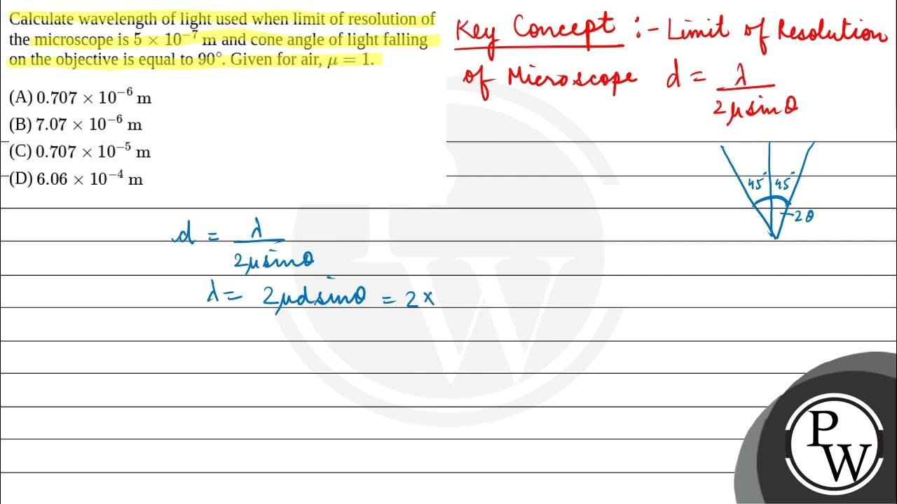 Calculate wavelength of light used when limit of resolution of the ...