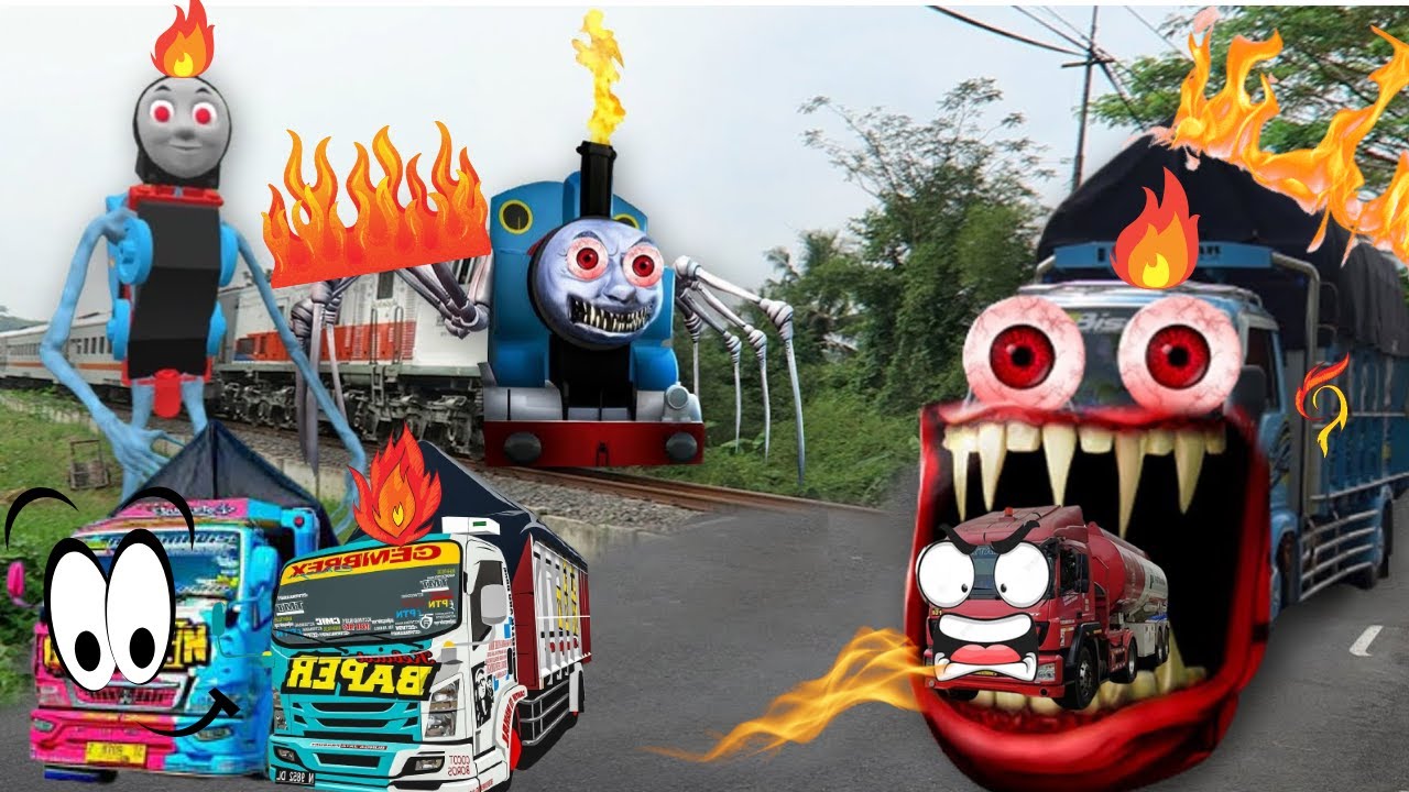 Long Trains Train Eater VS Telolet Buses, Tayo, Lani, Toto, Rogi, Chris ...