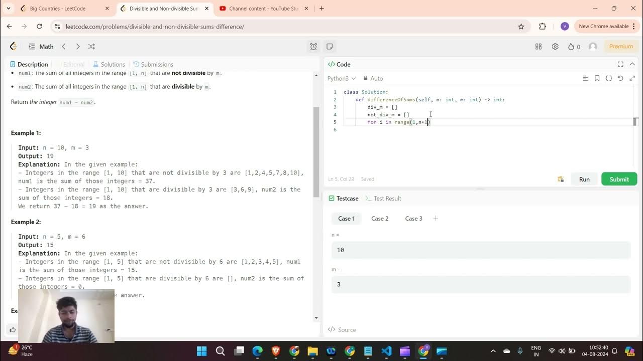 2894.Divisible and Non divisible Sums Difference || Leetcode DSA in Python - YouTube