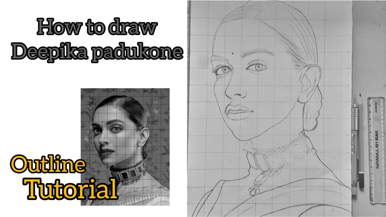 How To Draw Deepika Padukone Drawing Outline || Portrait Drawing ...