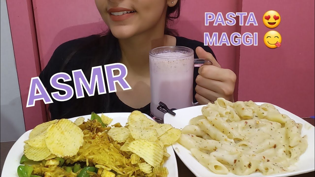 WHITE SAUCE PASTA|VEGGIE MAGGIE |SHAKE |ASMR EATING #asmrvideo - YouTube