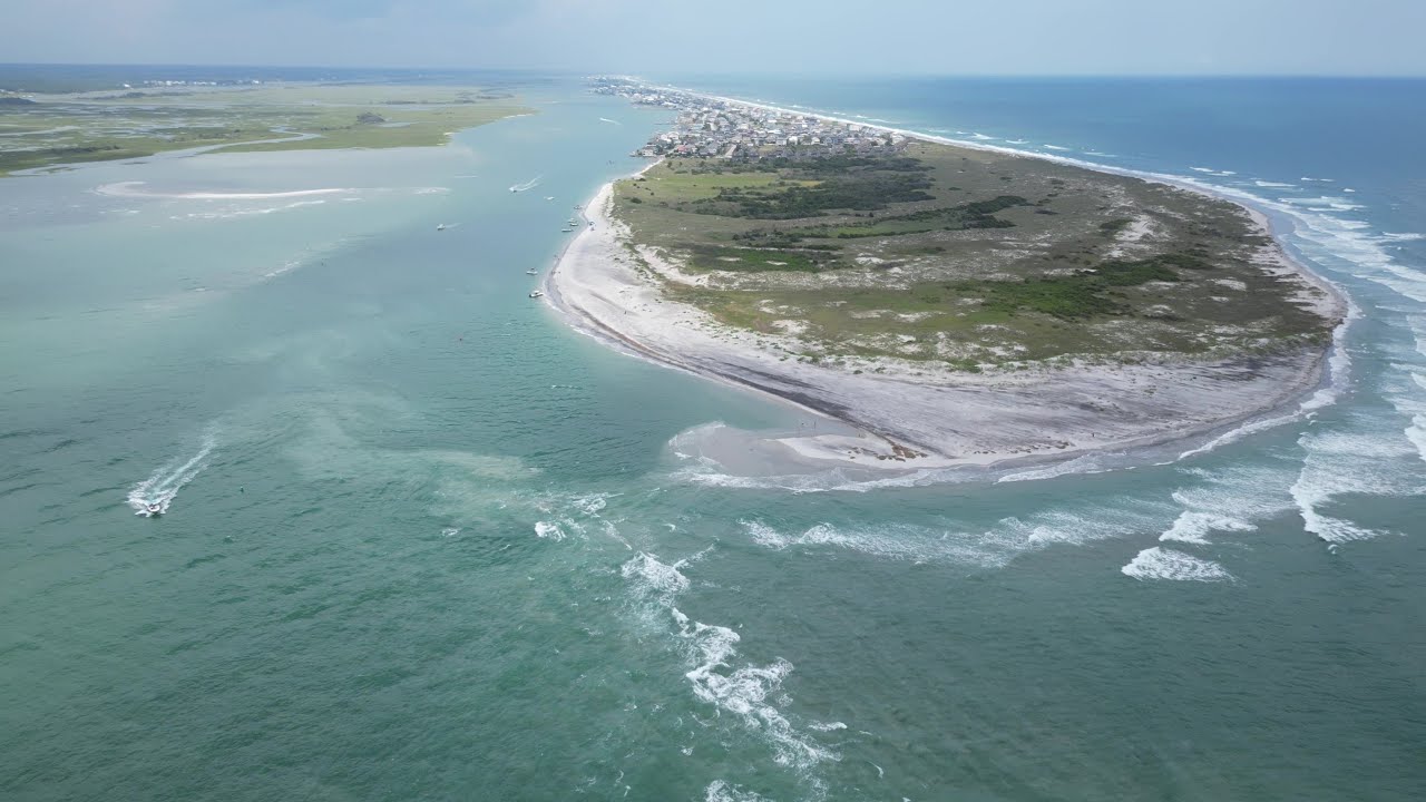 Flyover of New Topsail Inlet - Topsail Beach NC - YouTube