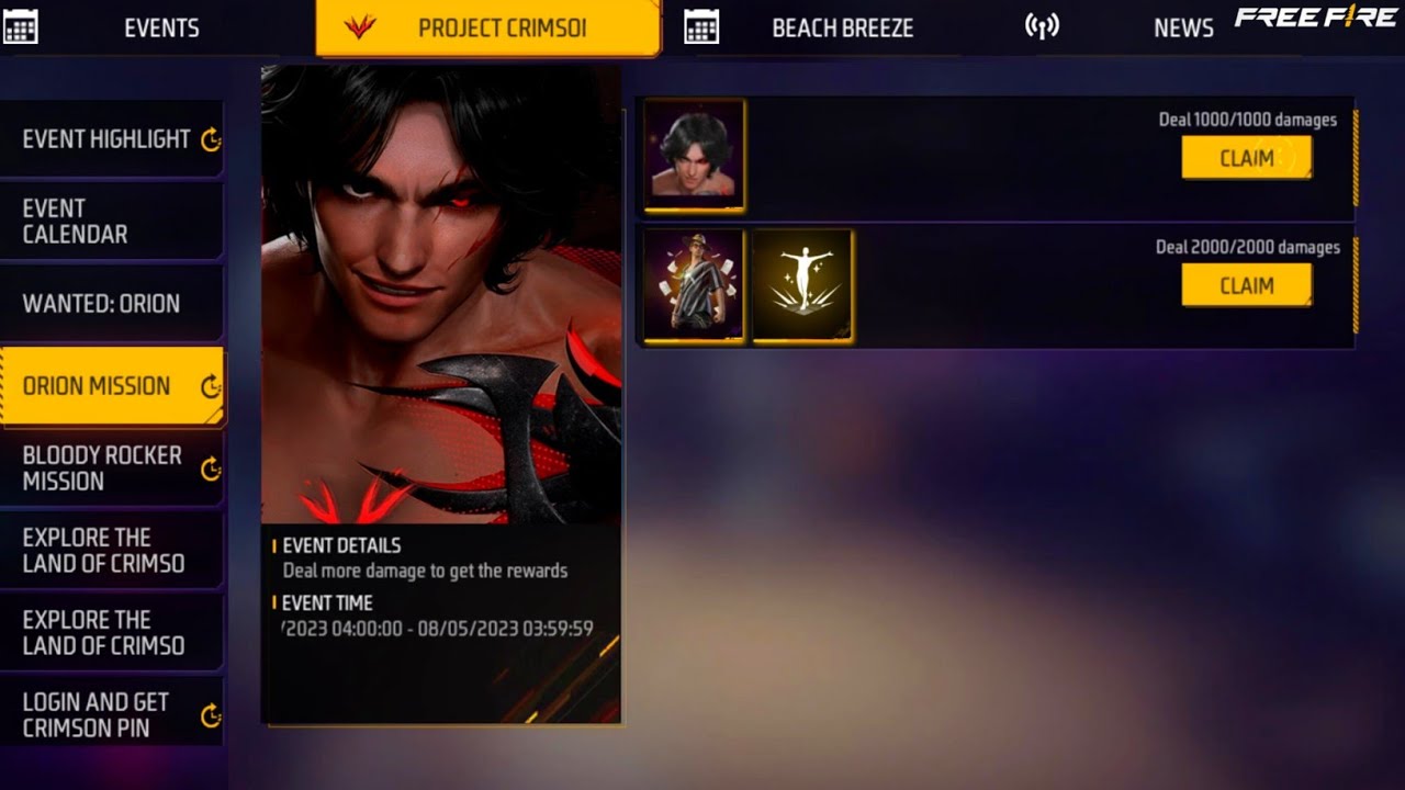 FF x PROJECT CRIMSON REWARDS🔥(Today Only)⚡- I Got New Orion Character ...