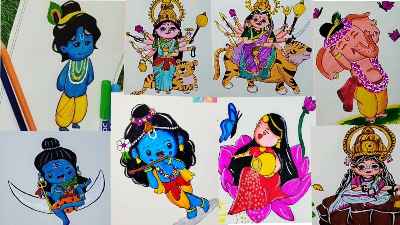8 beautiful Little god drawing 😍😍 cute Little drawing 😘😘 - YouTube