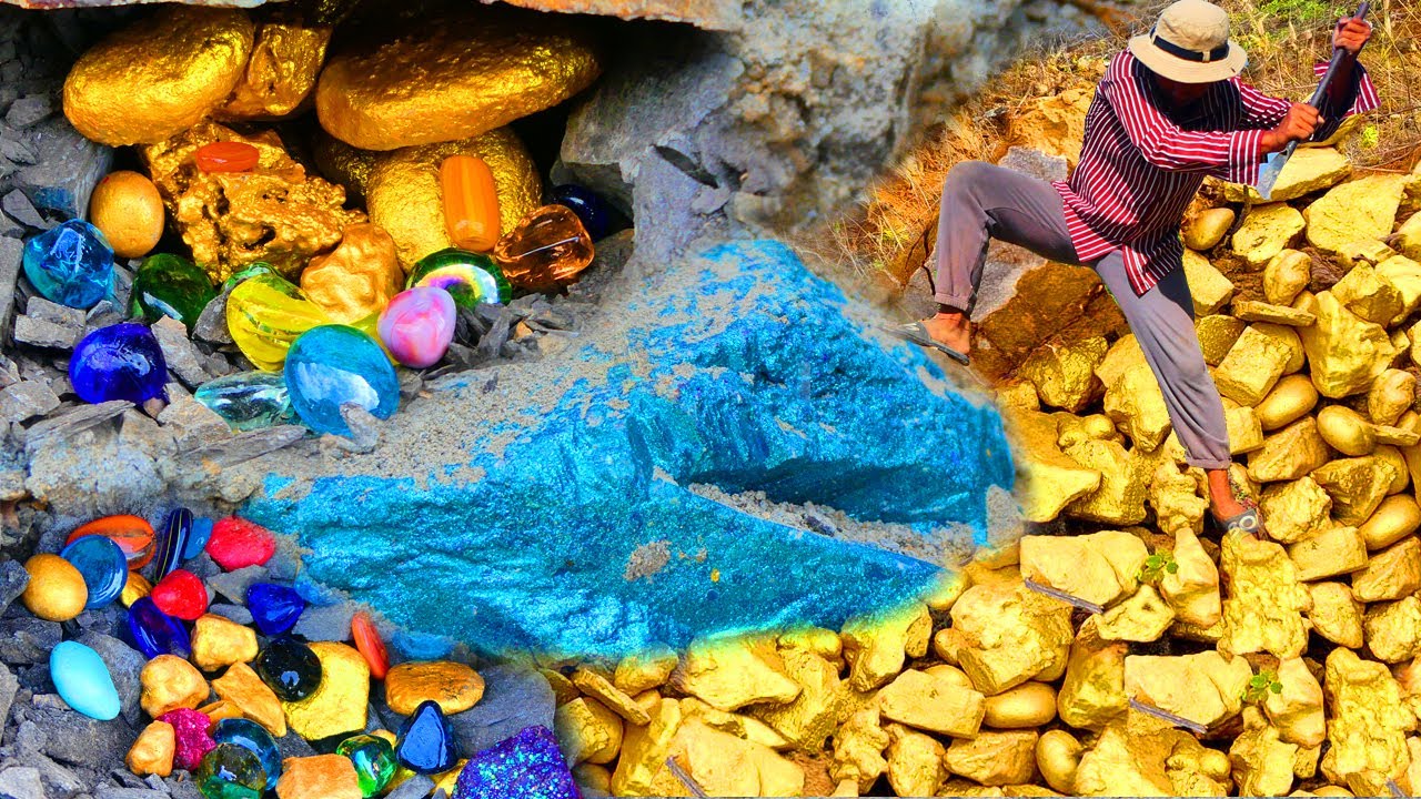 Moment of finding treasure full of gold and jewels/ Treasure hunt using ...