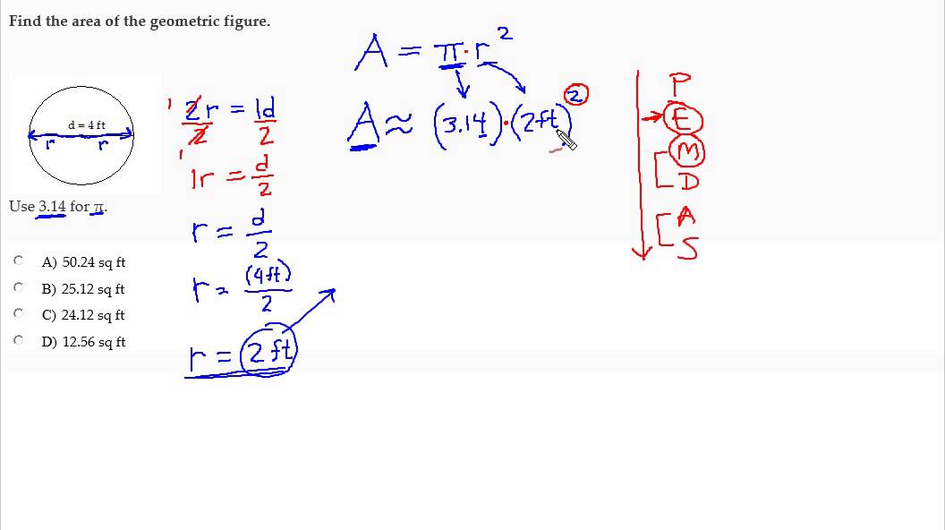 Find Area of Circle Given Diameter in US Customary Units - YouTube