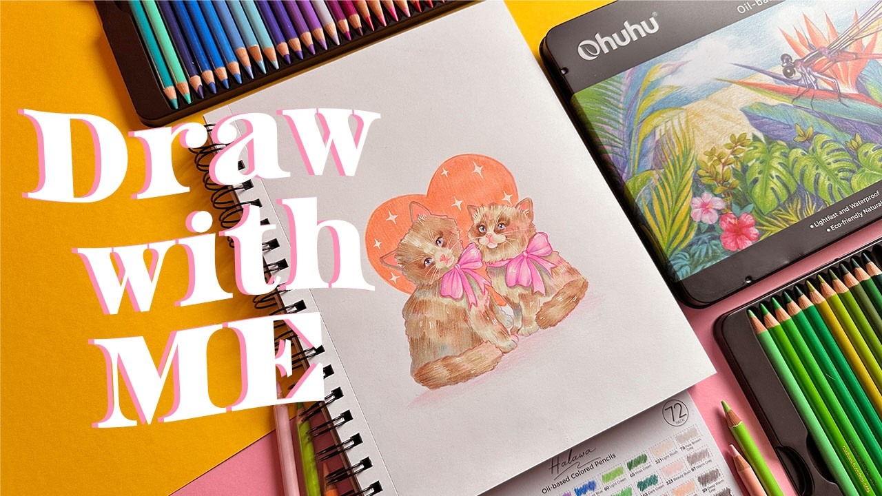 First time drawing cute Cats with the New Ohuhu Halawa Colored Pencils ...