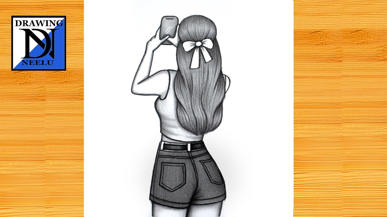 How to Draw a Girl Taking a Selfie With iPhone || Pencil Sketch For ...