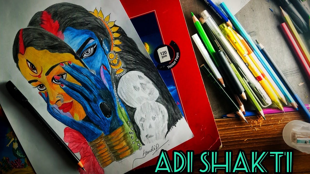 kali Maa Drawing || Adi shakti 🙏 Drawing with colour pencil - YouTube
