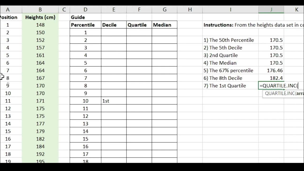 Find Percentiles, Deciles and Quartiles using Excel - YouTube