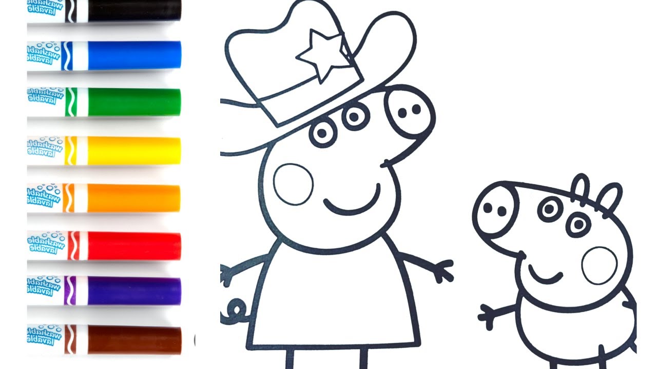 Peppa Pig and George Coloring Page for Kids | Coloring by Esther - YouTube
