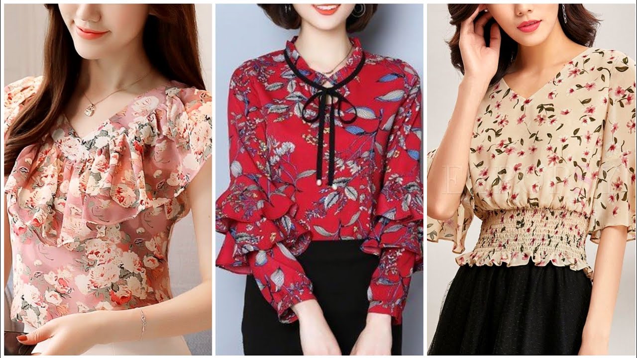 Attractive And Stylish Random Floral Print Casual Wear Cuffed Blouse ...