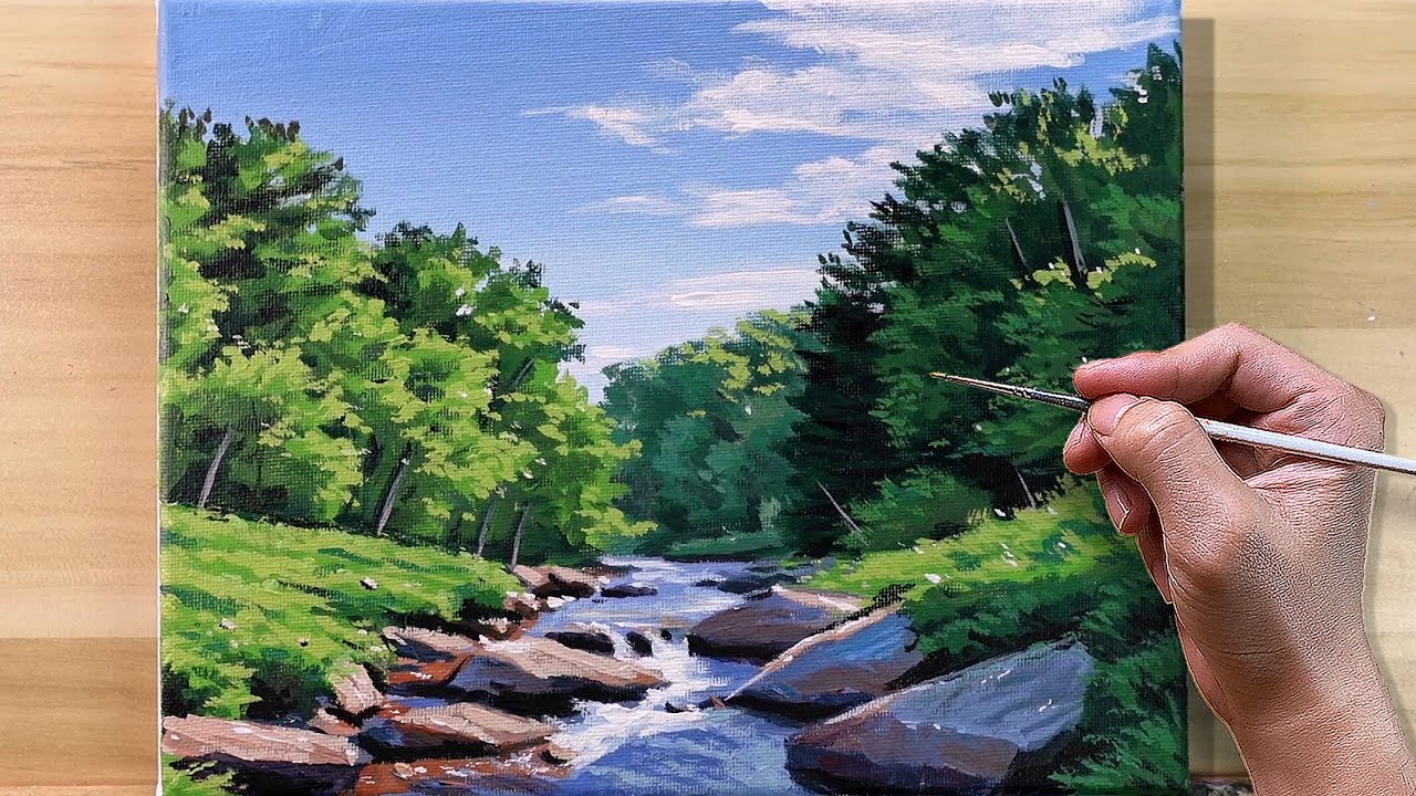RIPPLING WATERS / Learn how to Paint Stream Landscape using Acrylic ...