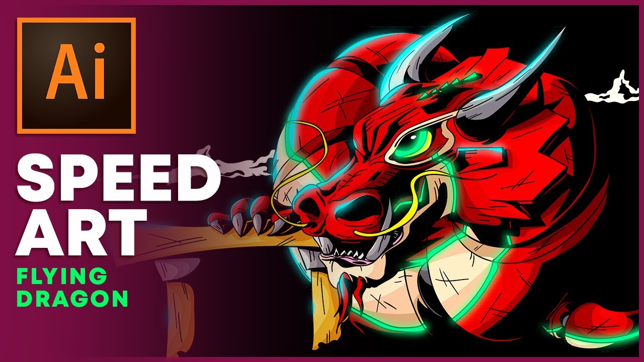 Illustrating a Flying Dragon in Adobe Illustrator | Speed Art Process ...
