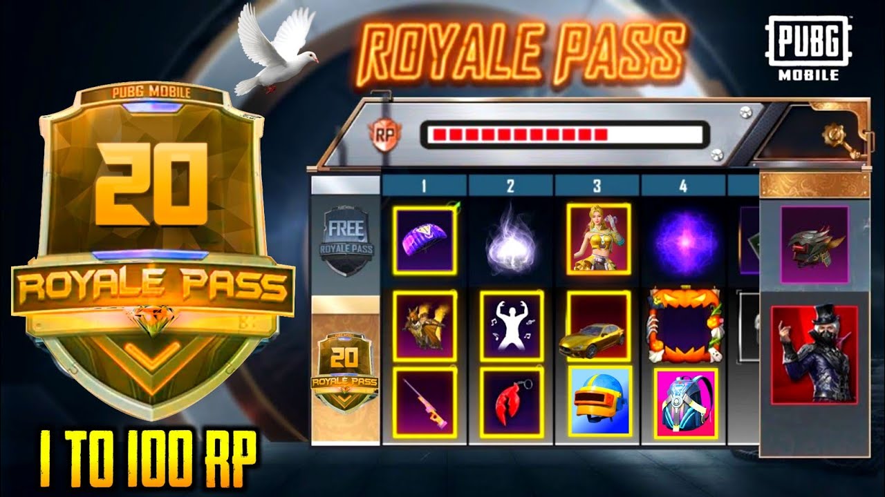 SEASON 20 ROYAL PASS 1 TO 100 LEVEL RP REWARDS || SEASON 20 ROYAL PASS ...