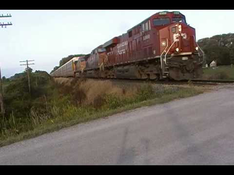 Cp autorack train Cp 8908 cp 9642 Bnsf 4453 jury rd Aug 25 2014 - YouTube