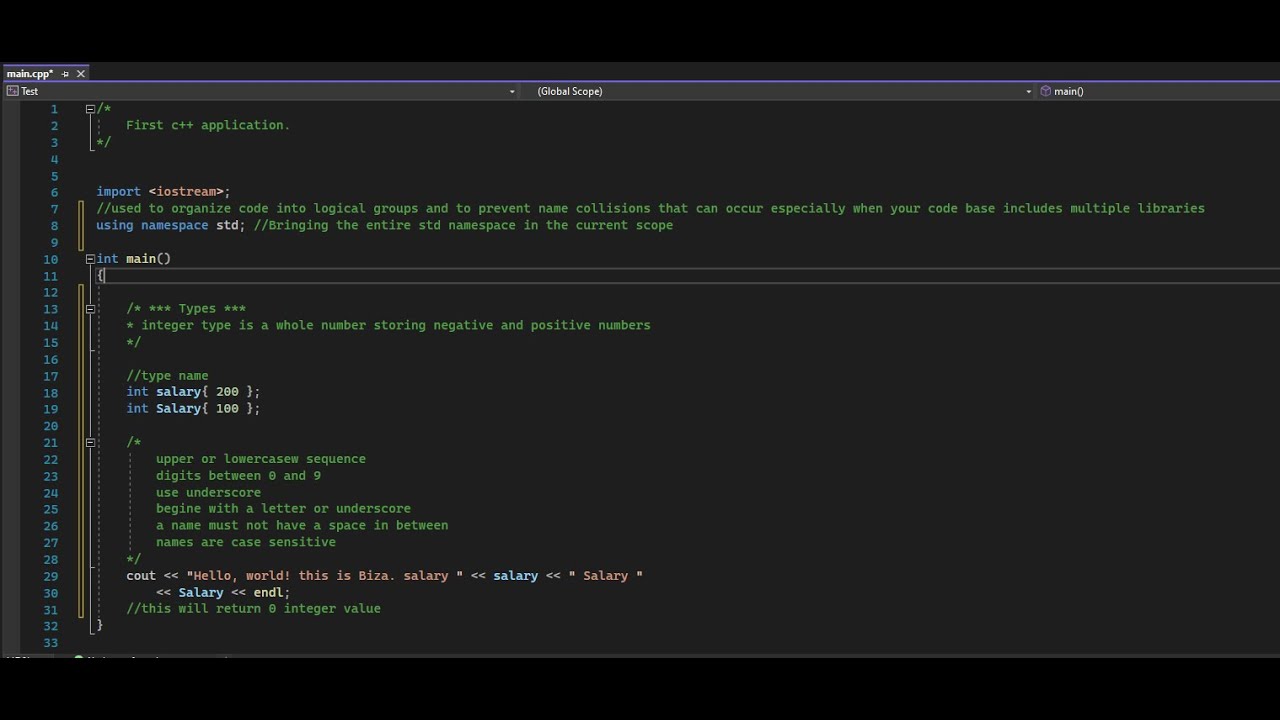 c++ 20 Int variable and namespace. - YouTube