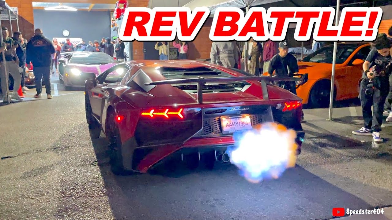 EPIC Lamborghini Aventador SVJ vs SV Rev Battle, Shooting Huge Flames ...