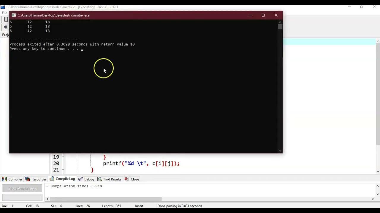 C Program Matrix Multiplication for beginners- 2 Dimension Array - YouTube