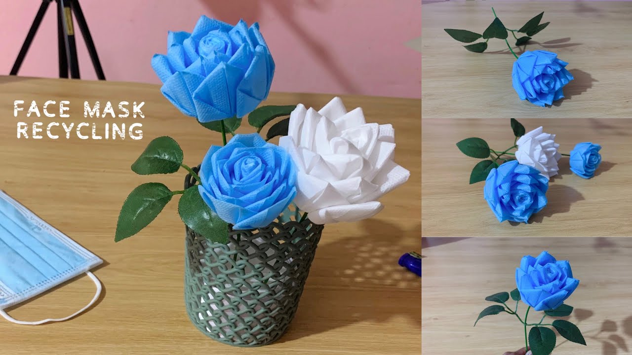 Easy Rose Flowers using Face Mask | Face Mask Flower Making | Face Mask ...