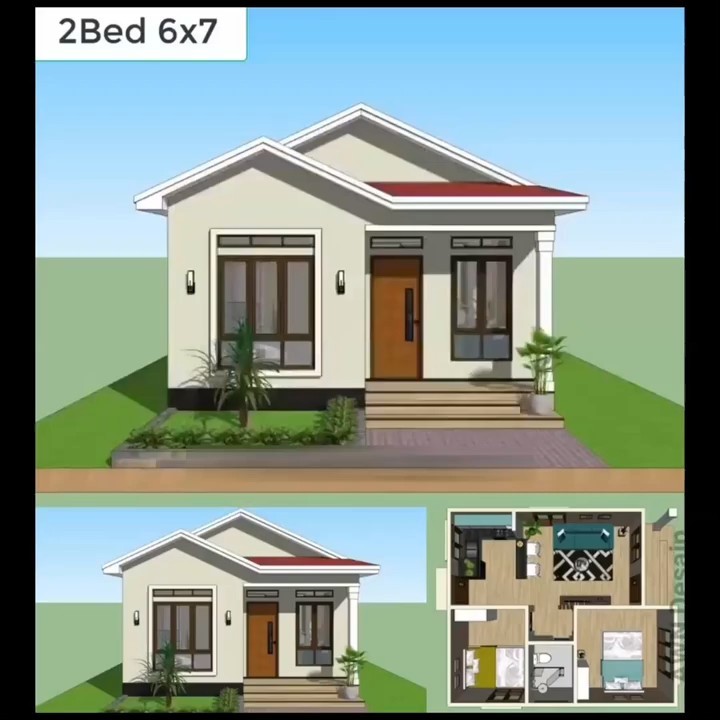 Small house Plan in 42 square meter double bedroom with bathroom. - YouTube