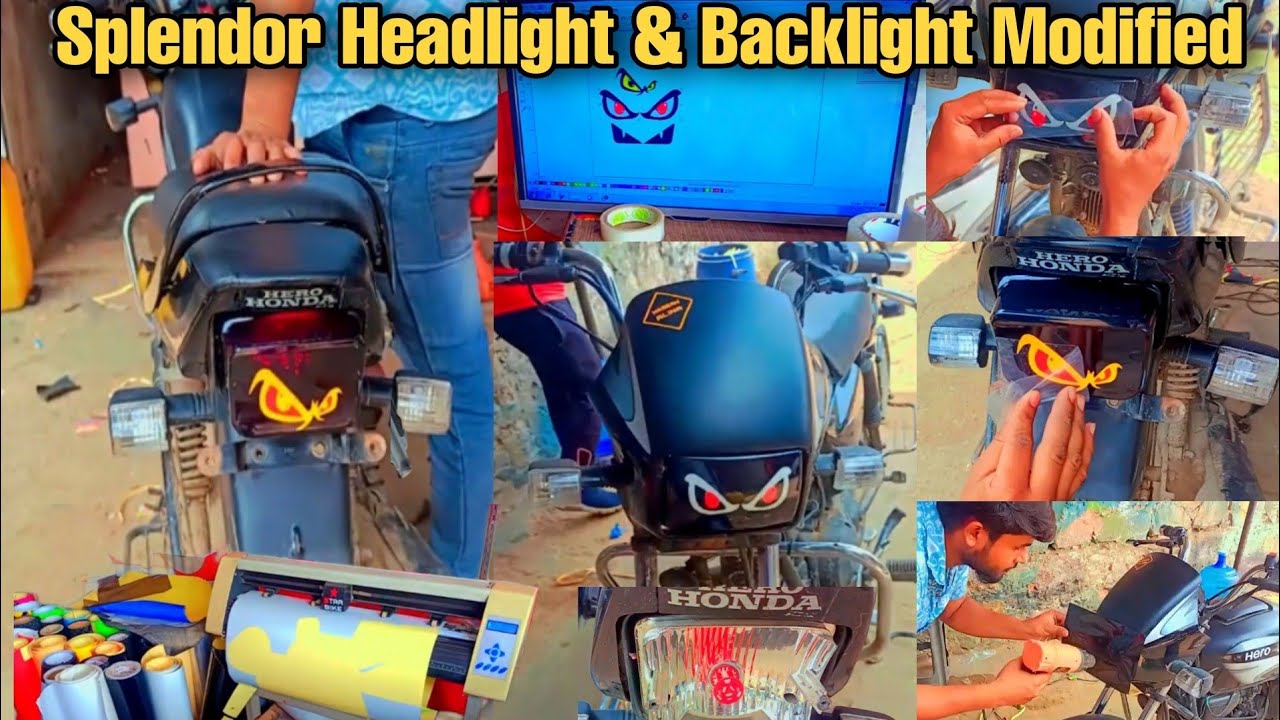 Splendor Headlight and Backlight Modified || Splendor backlight Sticker ...