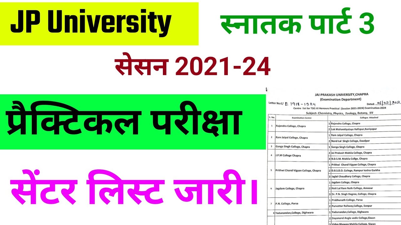 JP University Part 3 Practical Exam Centre list 2021-24 Release | Jpu ...