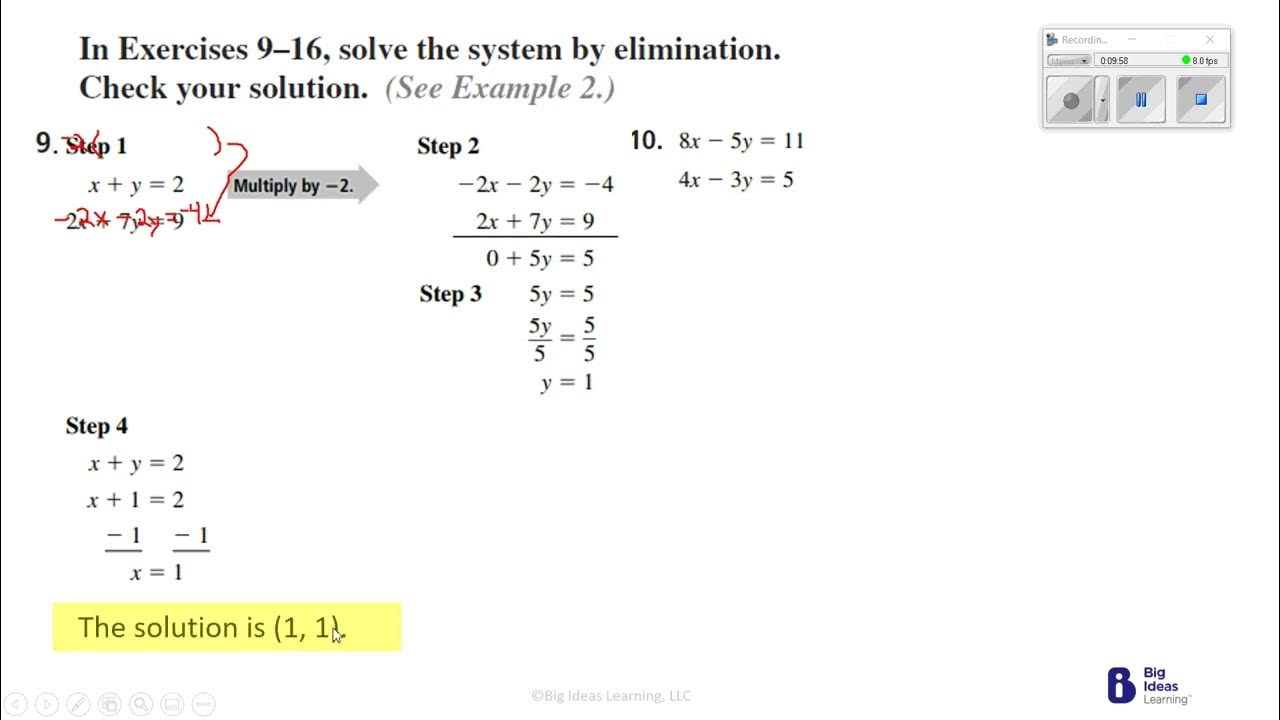 home work video for lesson 5 3 Solving Systems of Linear Equations by Elimination - YouTube