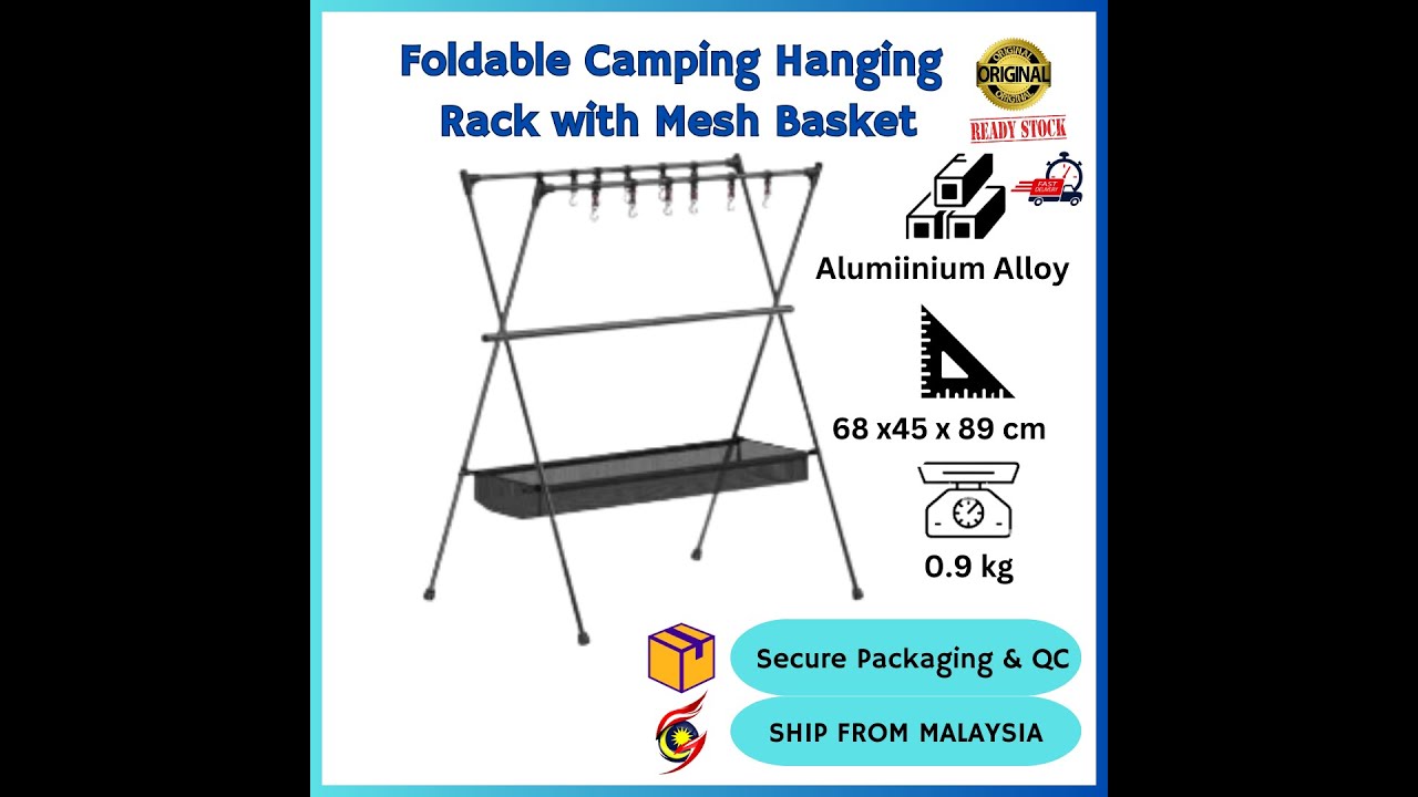 Foldable Camping Hanging Rack and Mesh Basket - YouTube