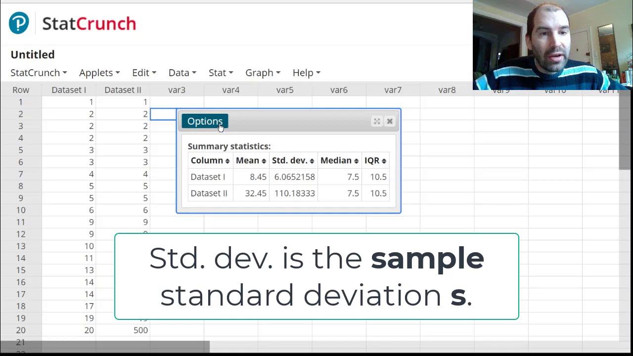 Using StatCrunch to Compute Mean, Median, Standard Deviation, and IQR ...