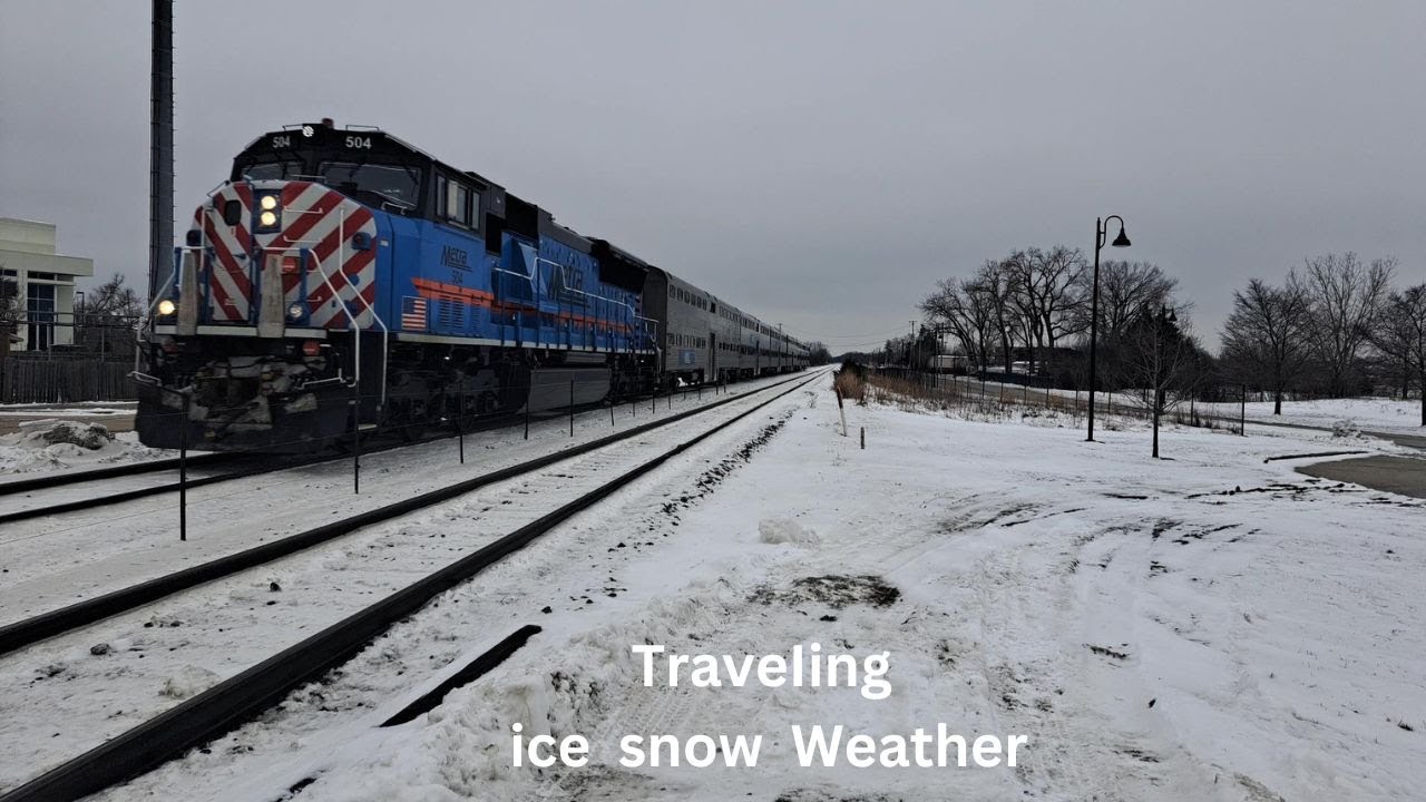 Traveling in ice snow Weather @ Train Metra - YouTube