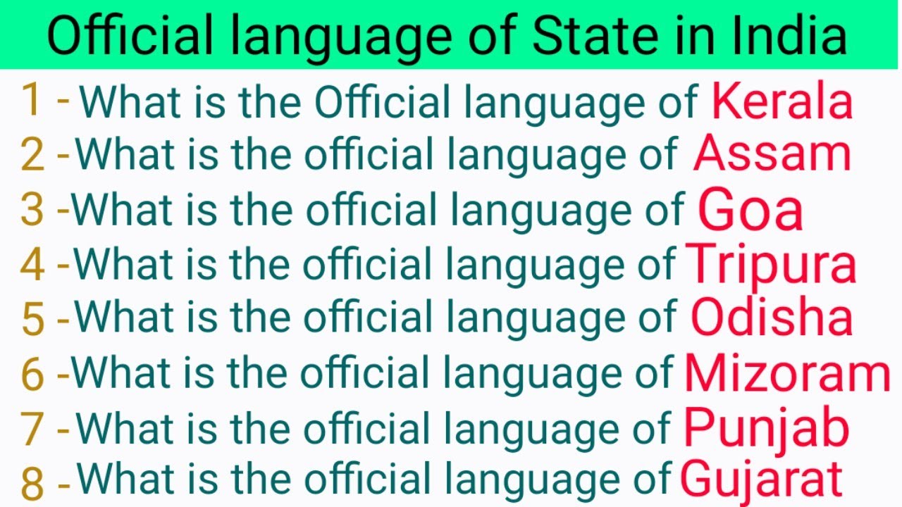 Official language of all state in India, Different language of Indian ...