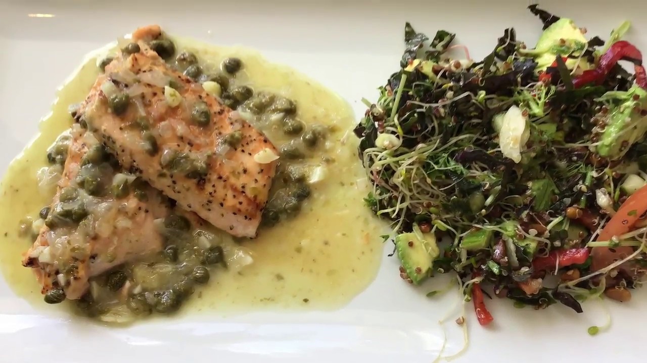 Salmon with Lemon Caper Sauce and Salad - YouTube