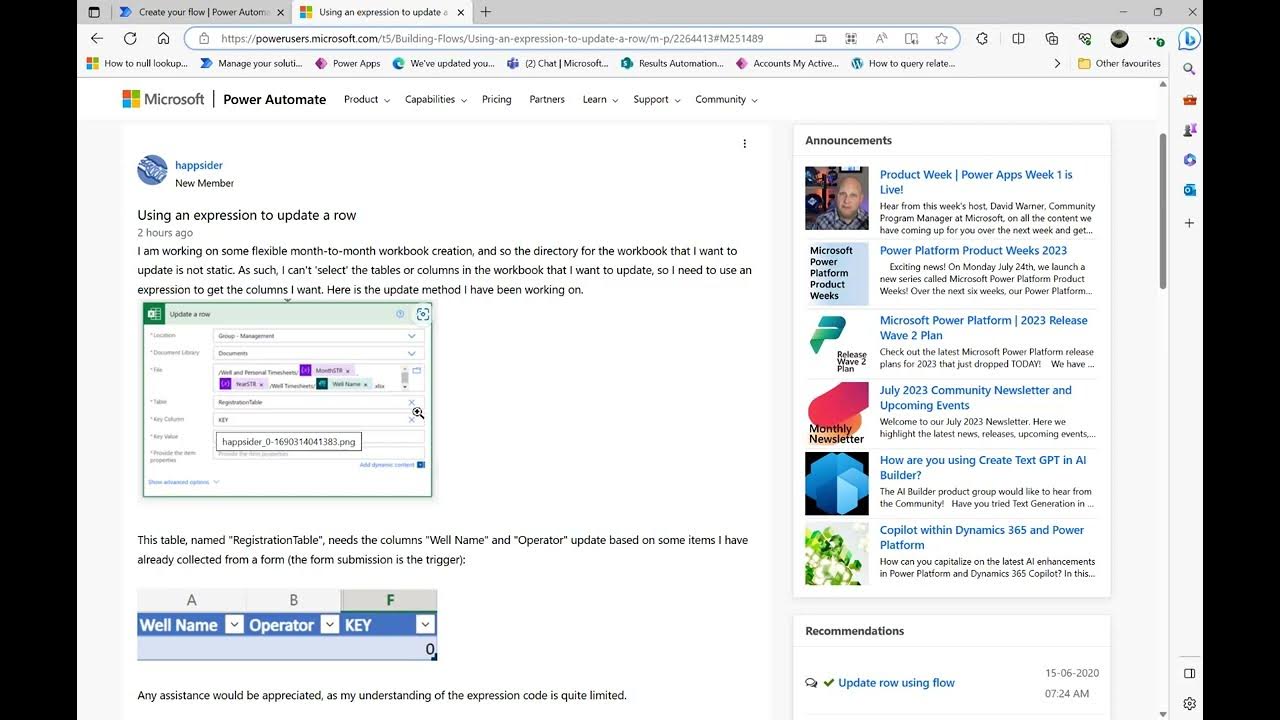Power Automate - Community Question - How to update a row of dynamic Excel file? - YouTube
