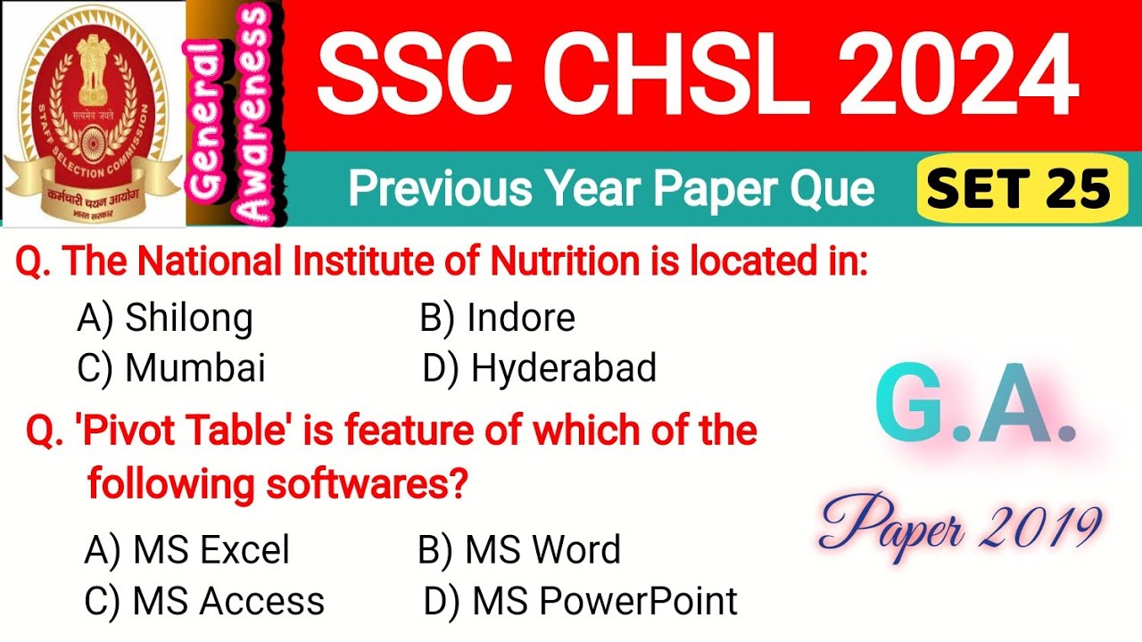 [25] SSC CHSL Previous Year Question Paper | Set 25 | General Awareness ...