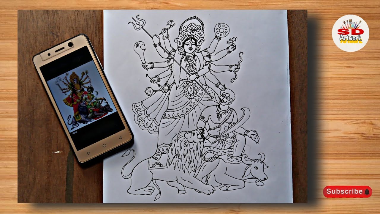 Maa durga drawing, Durga drawing, Durga ji ka drawing, Navratri drawing ...
