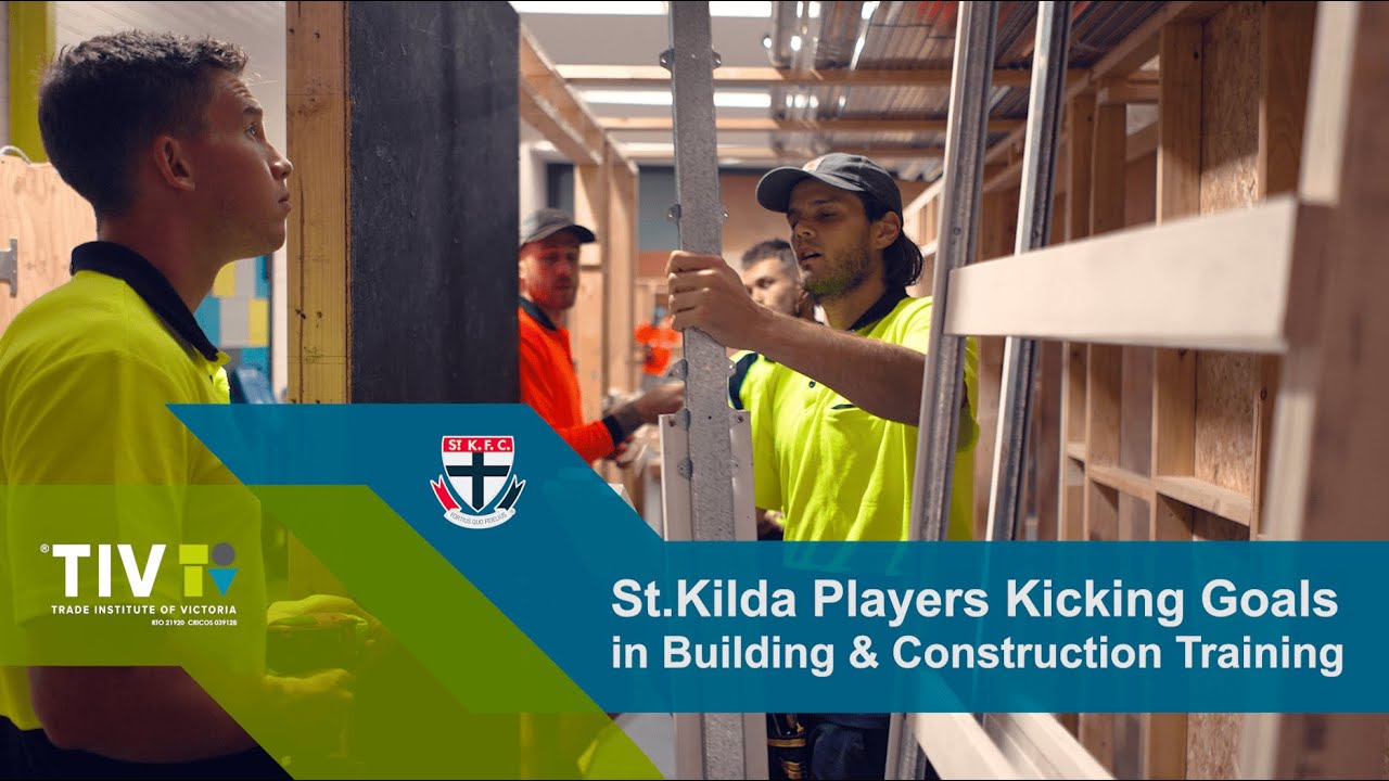 St Kilda Players Learn Carpentry at Trade Institute of Victoria - YouTube