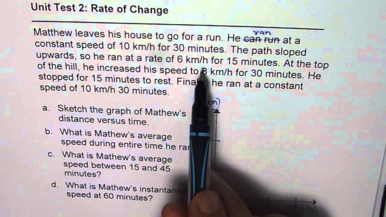 Distance Time Graph Rate of Change Application - YouTube