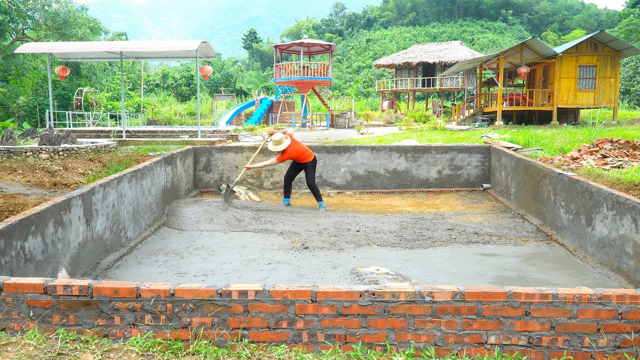Building A Fish Pond With Many Bricks - Concrete Strip The Entire ...
